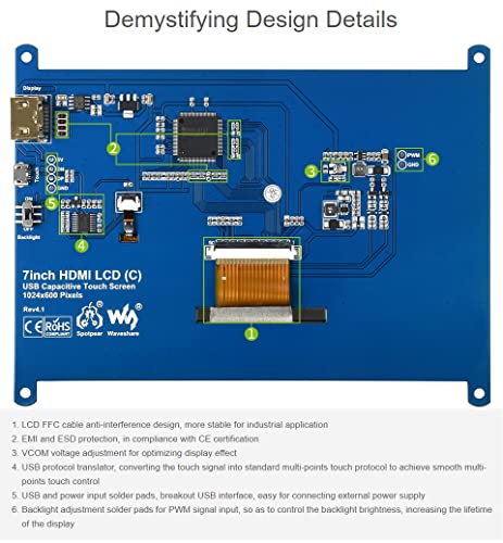 waveshare 7inch HDMI LCD (C) Capacitive Touch Screen Display Supports Various Systems for All Ver. Raspberry pi 3 Model B/3 B+ 2B/B+/B/A BeagleBone Black Banana Pi/Pro Video Photo Kit