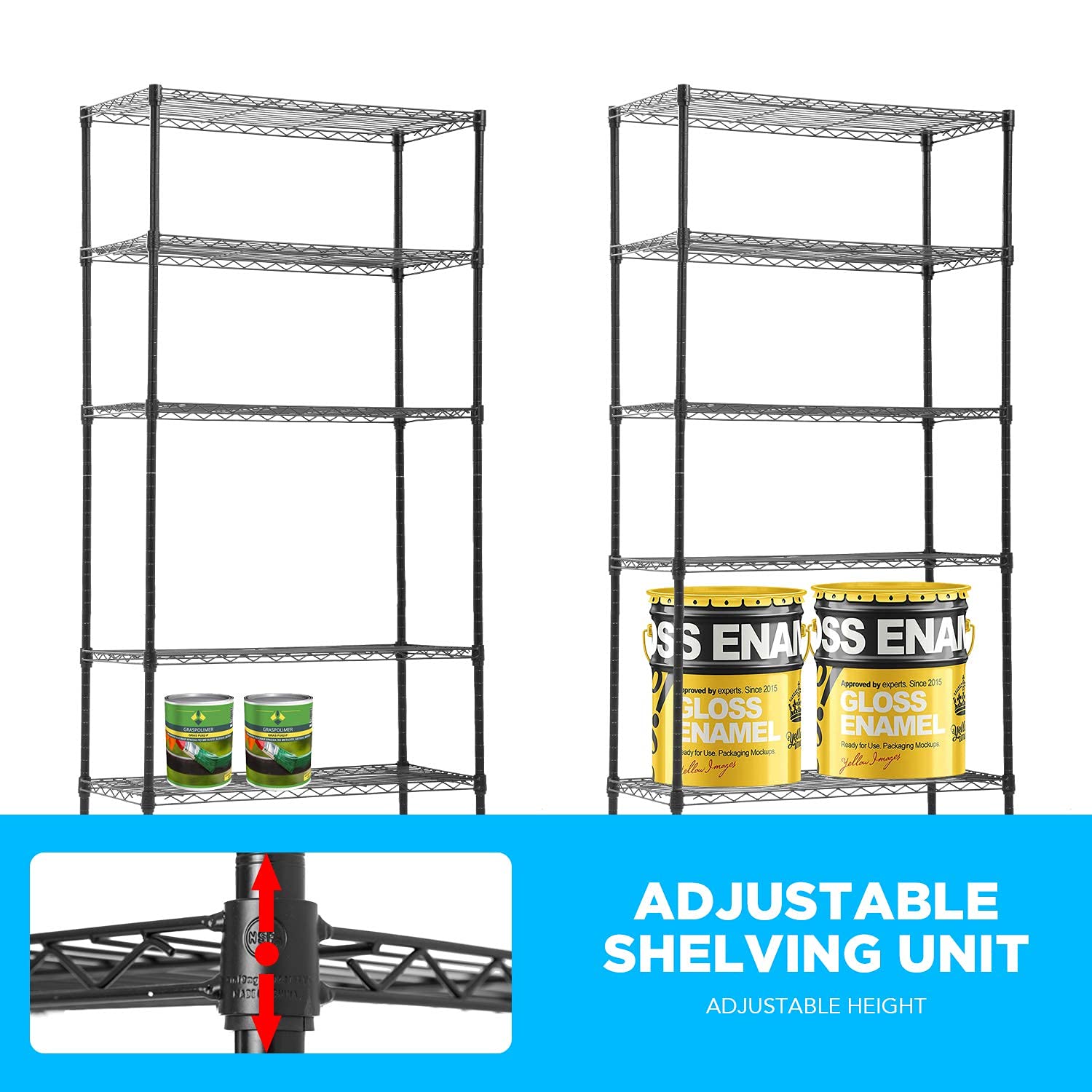 FDW 30" L×14" W×60" H Wire Shelving Unit Metal Shelf with 5 Tier Casters Adjustable Layer Rack Strong Steel for Restaurant Garage Pantry Kitchen Garage,Black