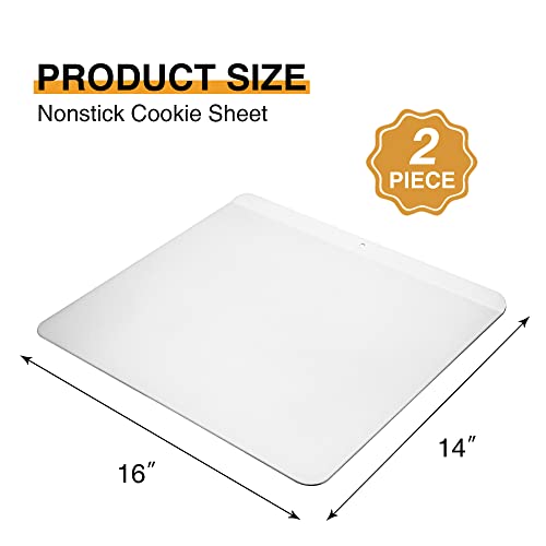 HONGBAKE Large Flat Cookie Sheet No Edges, Nonstick Insulated Baking Pan, Commercial Oven Trays for Cooking 2 Pieces, 16" X 14", Grey