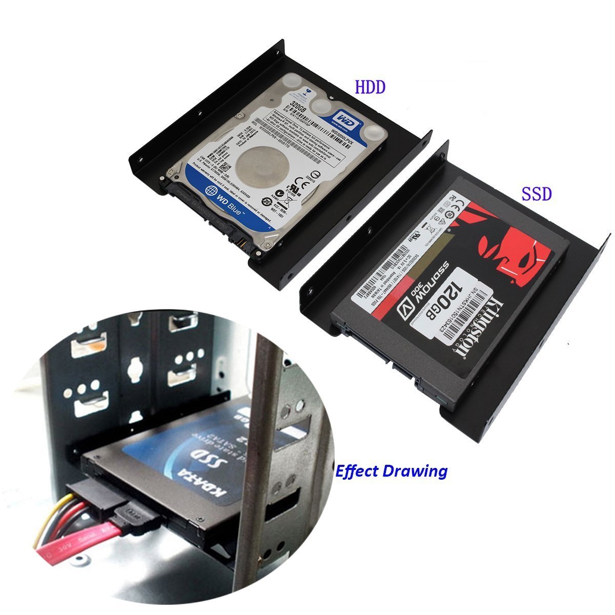 iMBAPrice 2.5" to 3.5" Bay SSD/HDD Notebook Hard Disk Drive Mounting Bracket Adapter Tray Kit - Black