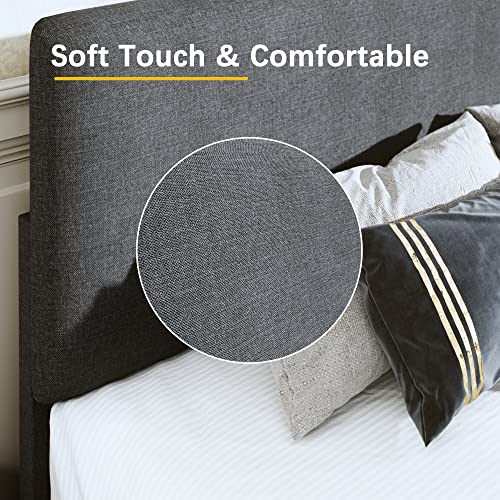 Fluest Queen Bed Frame Upholstered Bed Frame Platform with Adjustable Headboard Linen Fabric Headboard Wooden Slats Support/No Box Spring Needed/Easy Assembly/Mattress Foundation, Grey