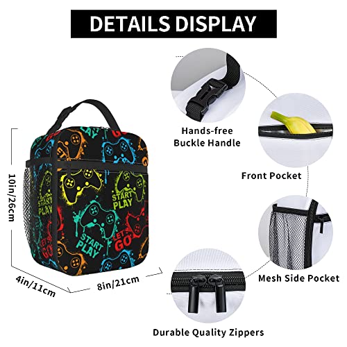 FUABJPOI Video Game Controller Insulated Lunch Bag - Reusable Lunch Box - Portable Lunch Tote For Women Men And Kids