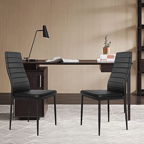 Giantex Set of 4 Dining Chairs, Upholstered Dining Side Chairs with Stain-Proof PVC Leather, Non-Slip Footpads,Easy to Clean and Assemble, High Back Black Kitchen Dining Chairs