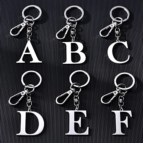 Hongeely Initial Letter Key chain SilverĀ for Men Women Bright 304 Stainless Steel Alphabet Keychain Ring for Girls Boys (Silver letter A)