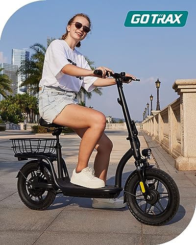 Gotrax FLEX ULTRA Electric Scooter with Seat for Adult Commuter,25 Miles Range&20Mph Power by 500W Motor, Folding Scooter with 14" Pneumatic Tire&Comfortable Wider Deck, E-Bike with Carry Basket Black