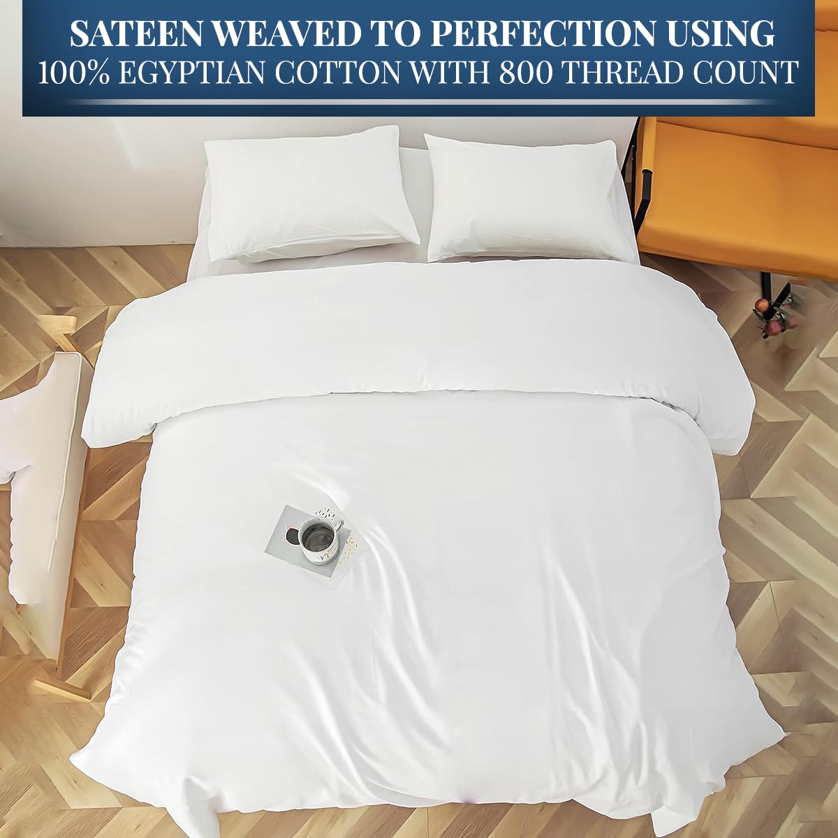 BLUECLANS Duvet Cover King Size 100% Egyptian Cotton 3 Piece Duvet Cover Set California King 800 Thread Count Soft Comforter Cover with Zipper Closure 2 Pillowcases White [Comforter Not Included]