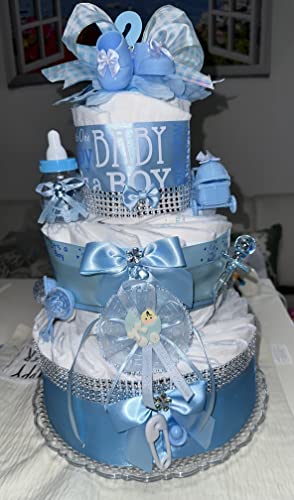 Baby Boy Diaper Cake Three Tier in Blue