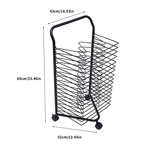 DNYSYSJ Art Drying Rack for Classroom, Paint Drying Rack Art 16 Shelves Metal Artwork Storage Display Rack with Wheels (Black)