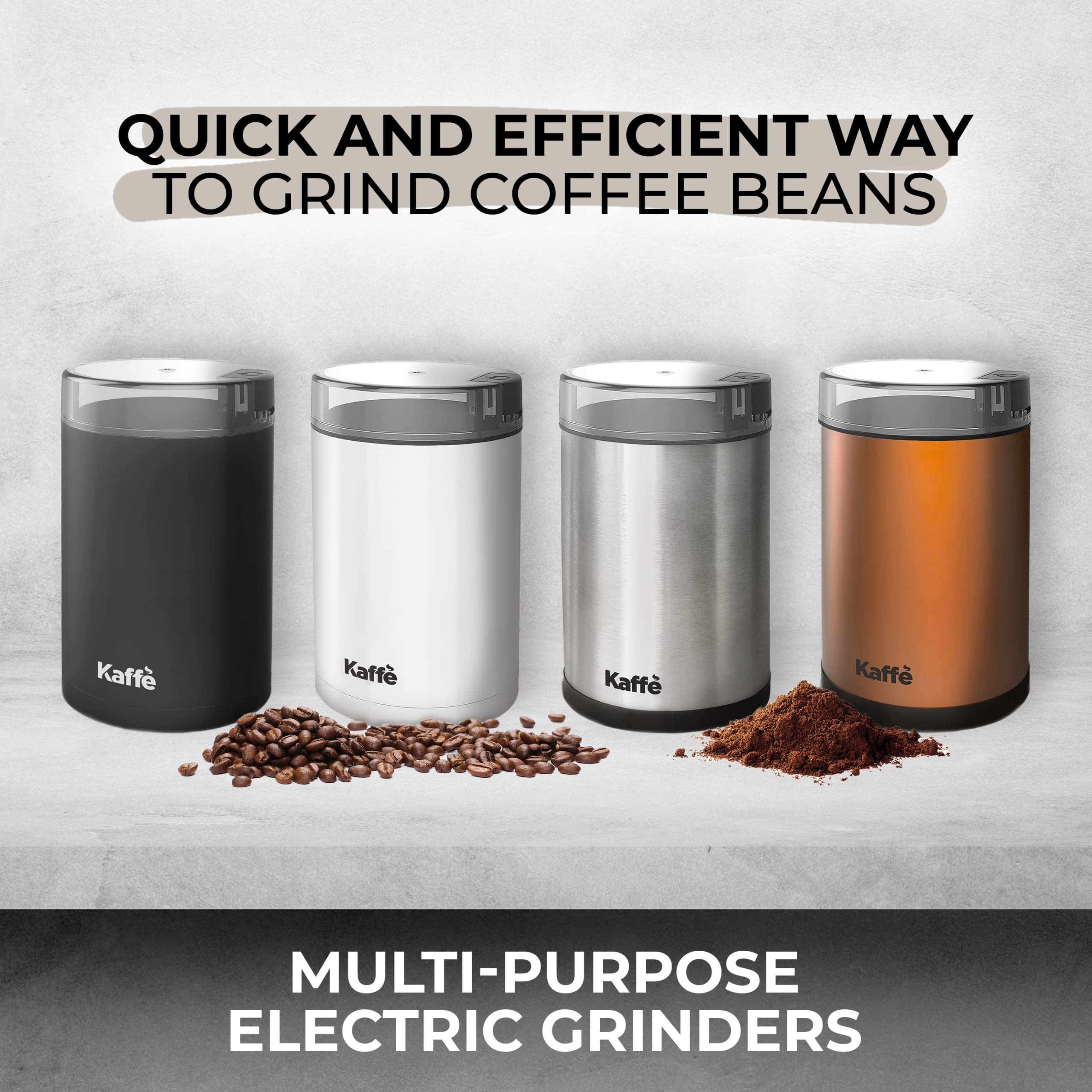 Kaffe Coffee Grinder Electric - Spice Grinder w/Cleaning Brush, Easy On/Off - Perfect for Espresso, Herbs, Spices, Nuts, Grain - 3.5oz / 14 Cup (Blade Grinder, White)