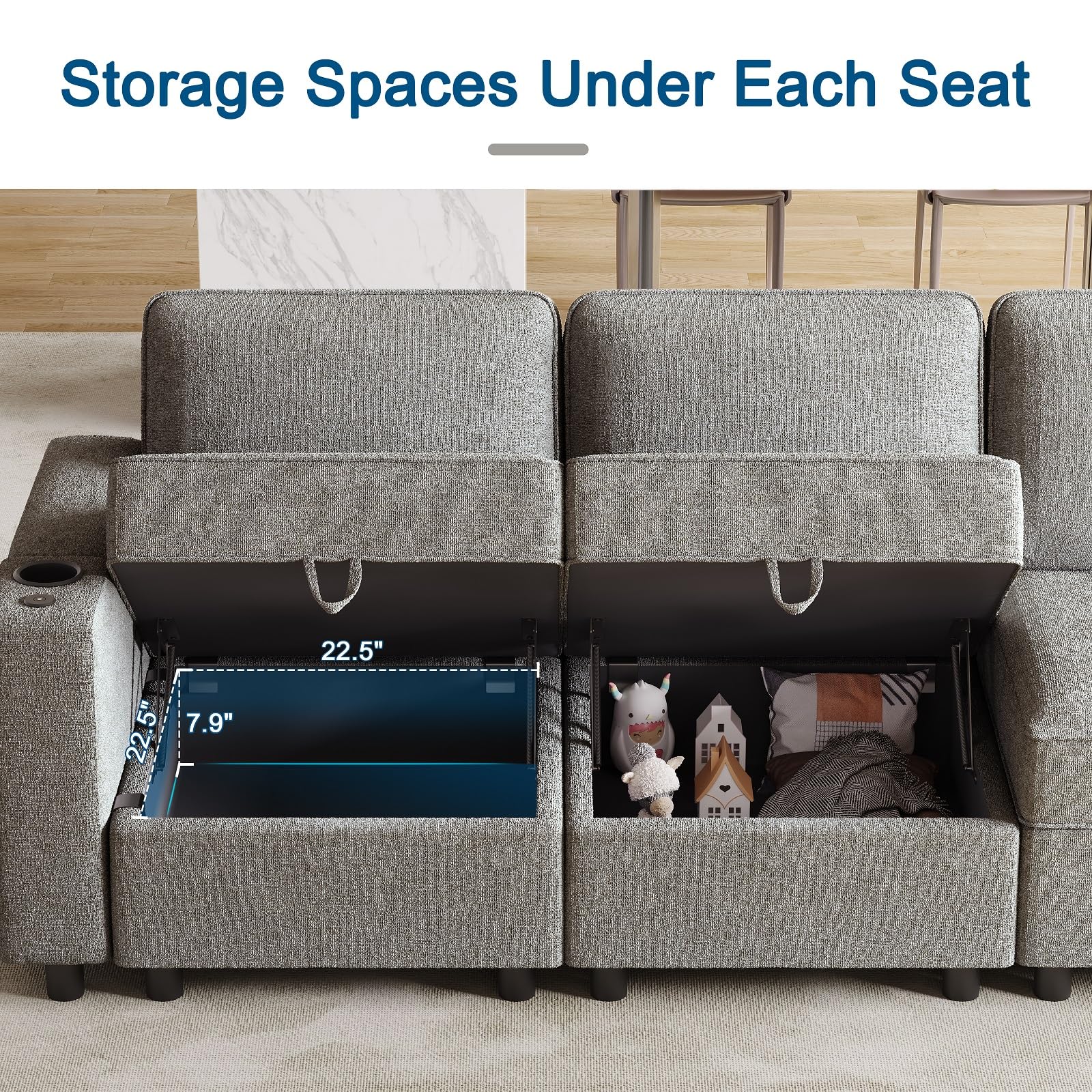 beyond SMART Fabric Middle Module for Modular Sofa, Customizable Sectional Sofa Couch, Accent Armless Chair with Storage Seat, Single Seat,Grey