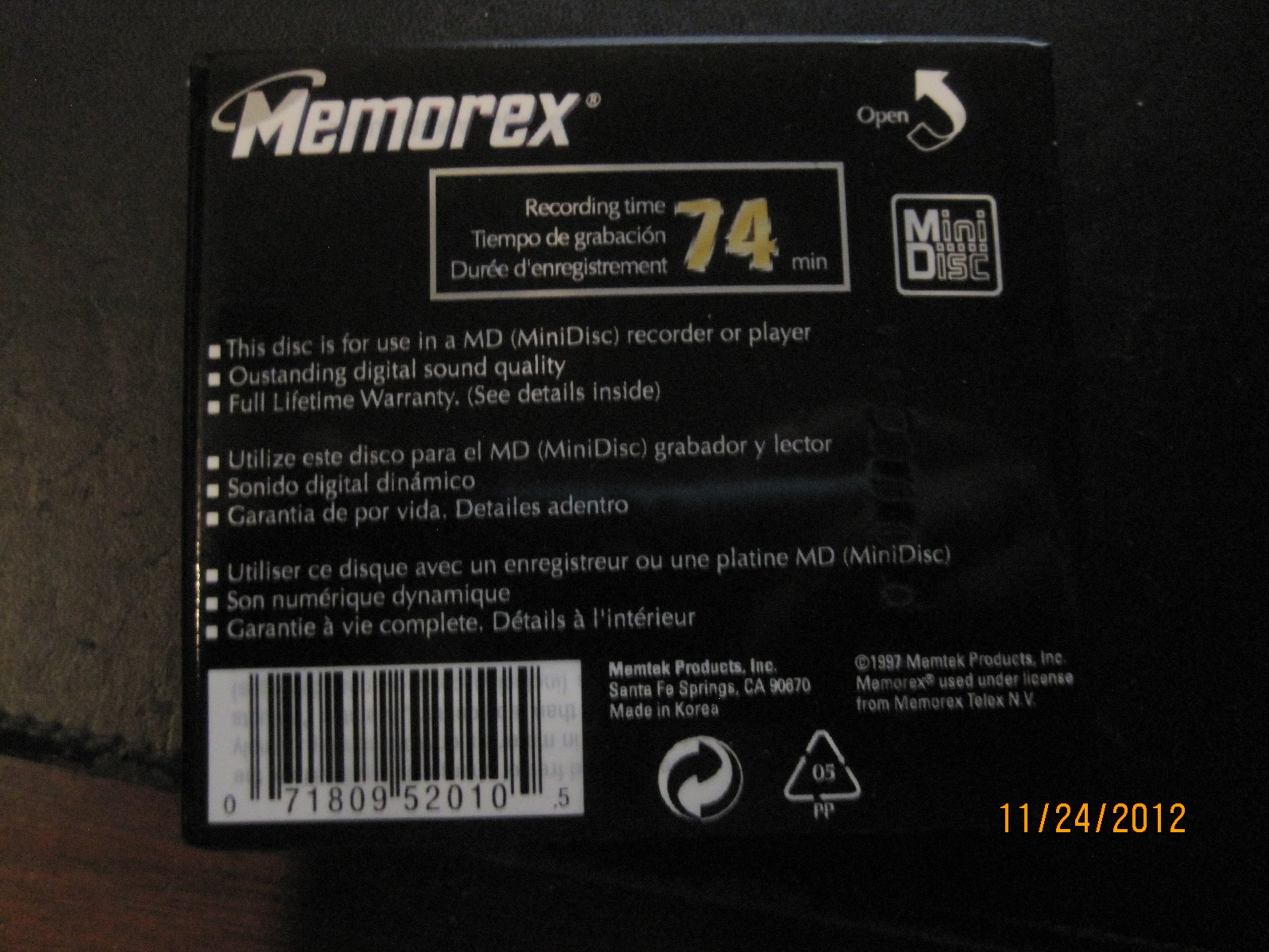 Memorex ~ Blank Recordable Minidisc ~ 74 Minutes