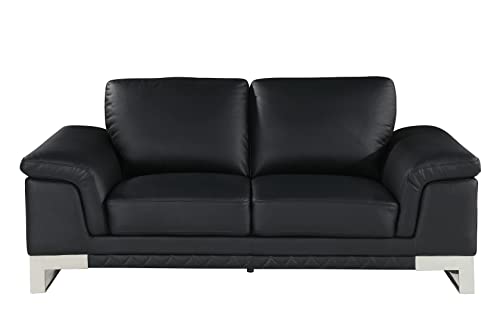 Blackjack Furniture Weston Collection Italian Leather Living Room, Den Loveseat, Black