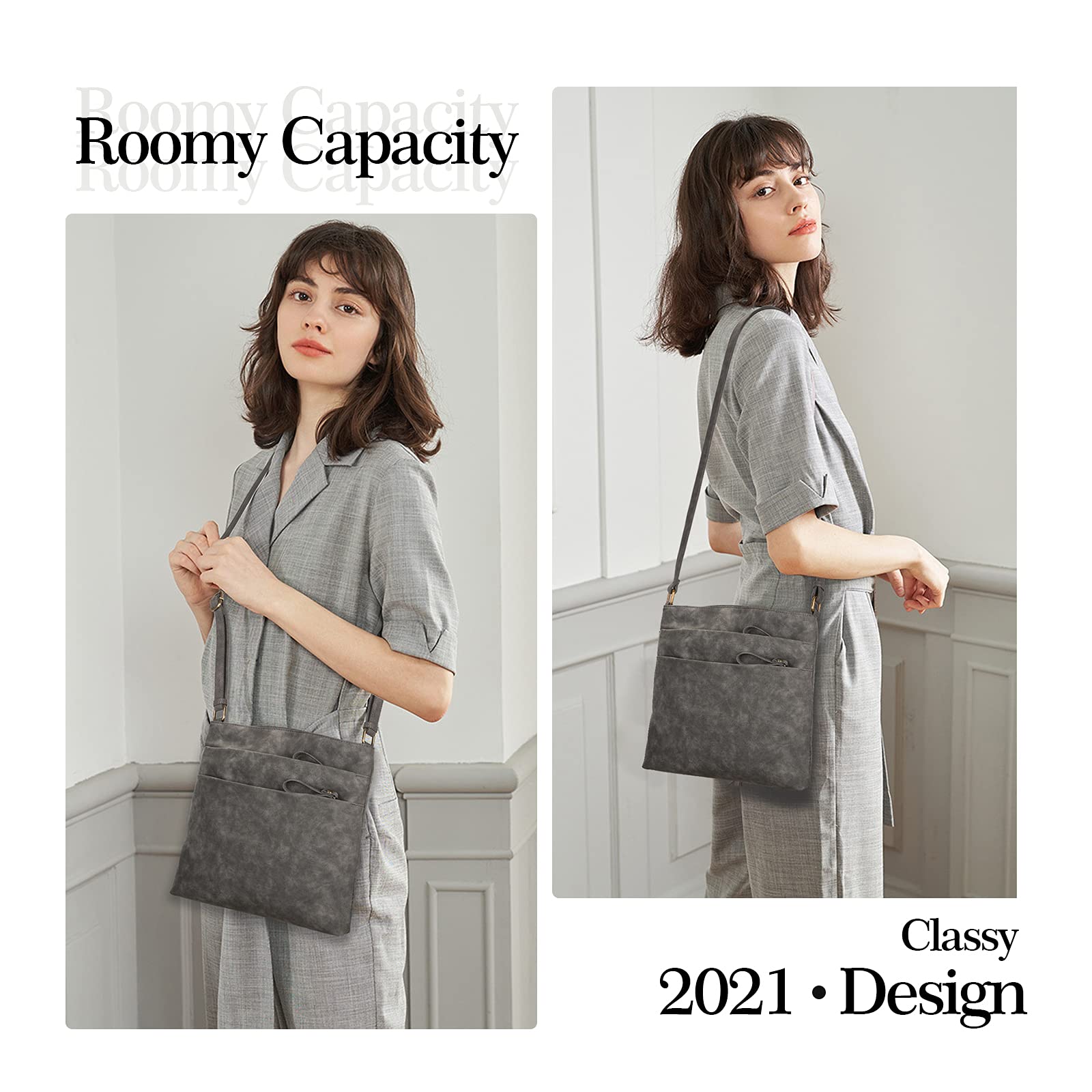 KouLi Buir Crossboby Bags for Women Soft PU Leather Purses Shoulder Handbags Tin Grey