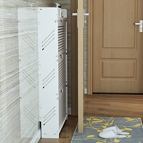 foriy Shoe Cabinet for Entryway Slim 7" Thick Hidden Shoe Storage with 3 Flip Drawers Free Standing Narrow Shoe Cabinet Rack Organizer with Pull-Down Flip Doors Adjustable Shelves Louvered Doors White