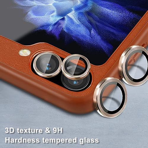 KEZiHOME Samsung Galaxy Z Flip 5 Case,Genuine Leather Samsung Z Flip 5 Case with Camera Lens Cover,Durable Slim Thin Full-Body Protective Phone Case Compatible with Galaxy Z Flip 5 5G (Khaki)