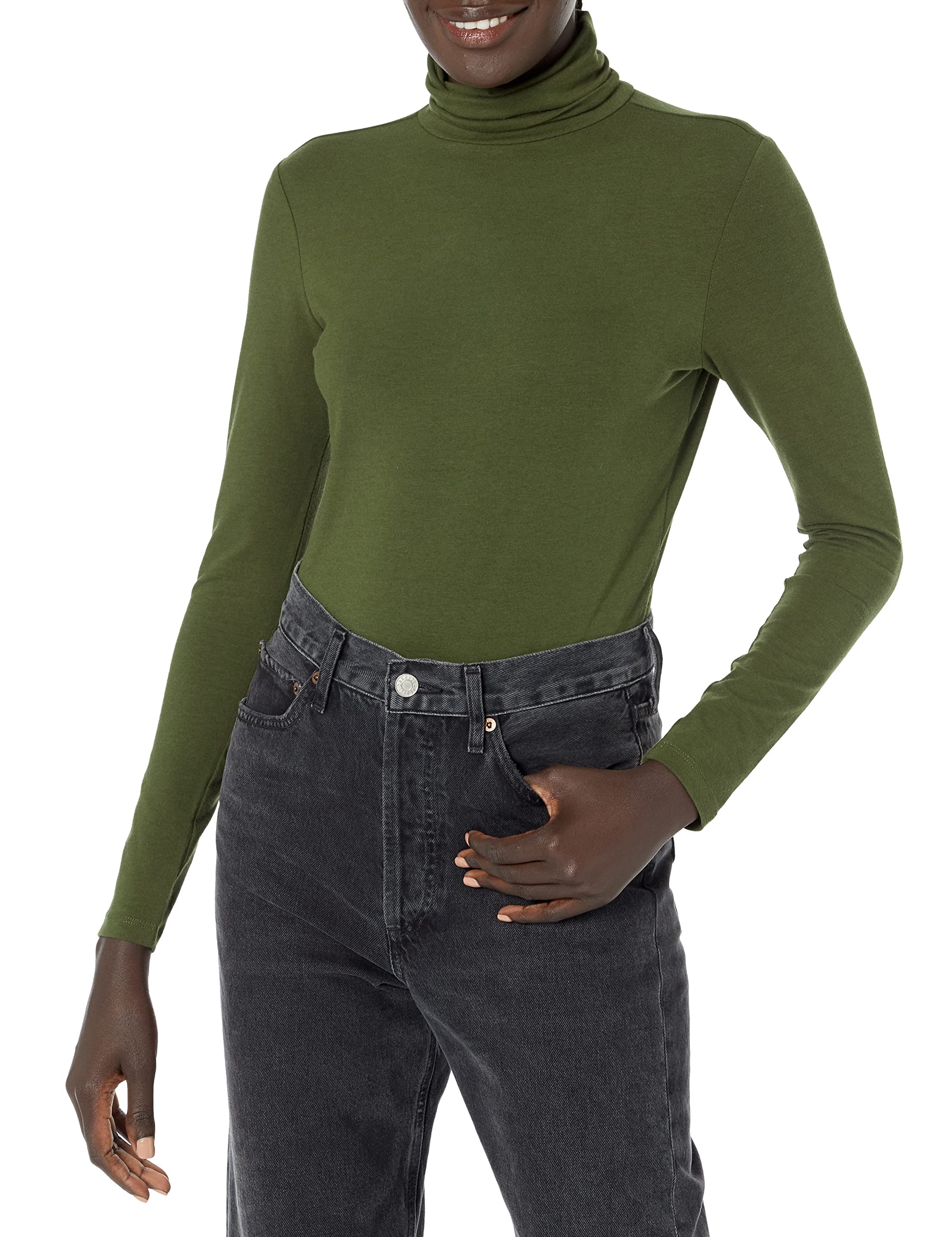 Amazon Essentials Women's Long-Sleeve Turtleneck (Available in Plus Size), Dark Olive, Medium