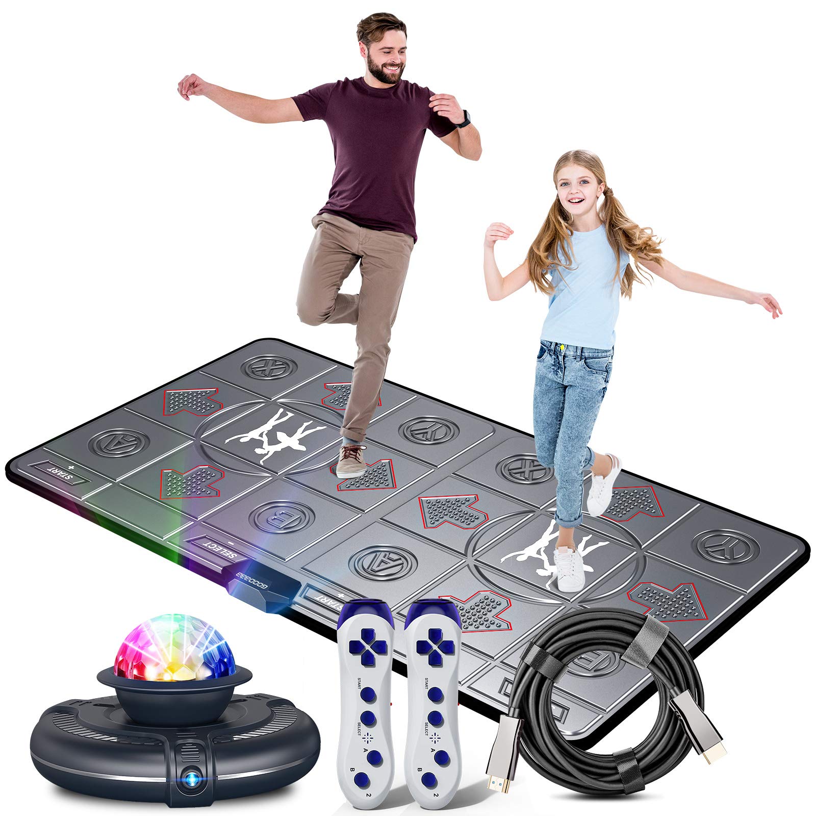FWFX Electronic Dance Mats - Exercise Fitness Dance Pad Game for TV, Dance Mat Double Game for Kids Adults, Wireless Musical Dancing Mat with HD Camera, Birthday Gift for Girls Boys (Blue)