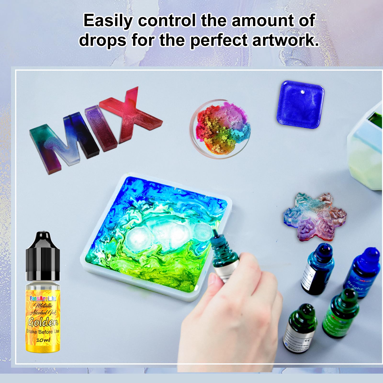 Alcohol Ink Set - 48 Vivid Colors, Concentrated Alcohol-Based Ink, Epoxy Resin Paint with Metallic Color Dye for Resin Coasters, Acrylic Painting, Tumbler Making,10ml Each
