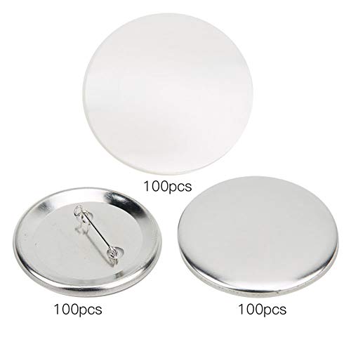 Badge Making Parts, 100 Sets 56mm/2.2inch Blank Badge Pin Button Parts Round Badge Set Metal Button Pin Badge Kit Crafts Supply for Button Maker Machine