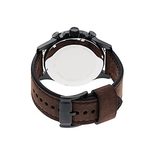 Fossil Men's Nate Quartz Stainless Steel and Leather Chronograph Watch, Color: Black, Dark Brown (Model: JR1487)