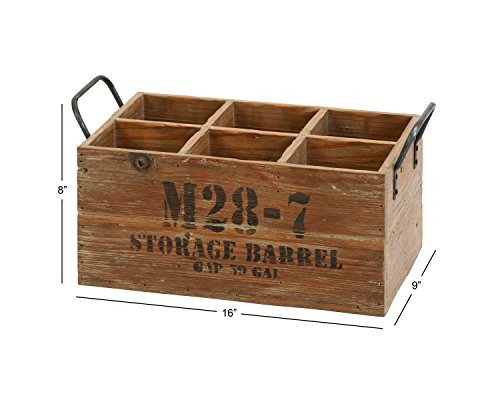 Deco 79 Wood 6 Bottle Wine Holder with Handles, 16" x 9" x 8", Brown