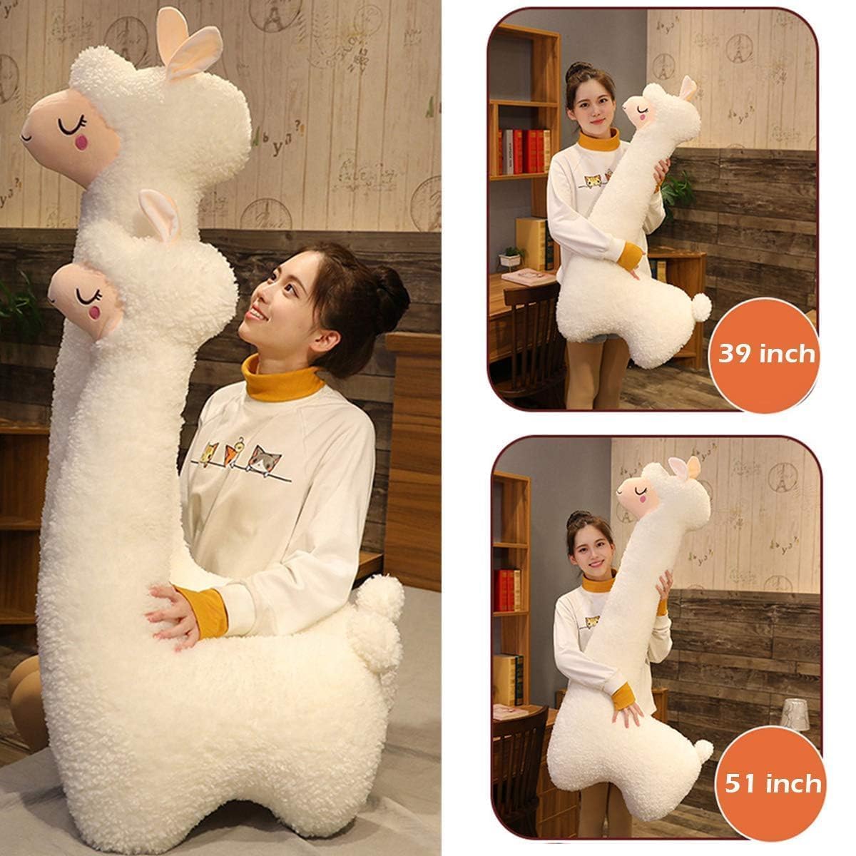 Hofun4U Llama Plush Pillow, 39 Inch Alpaca Plush Long Body Pillow, Alpaca Stuffed Animal, Christmas Holiday Birthday Gift (White)