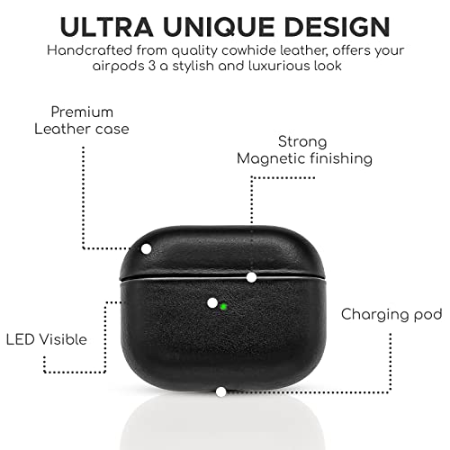 CRETANBULL Genuine Leather Airpods 3 Case β Airpods 3rd Generation Case Compatible with Magsafe & Supports Wireless Charging β Pop Out Your Airpods with Ease (Onyx)