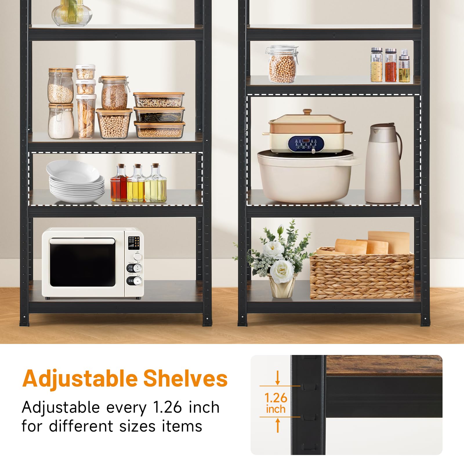 TALJIAYEH 5 Tier Storage Shelves, 30" W x 12" D x 60" H Pantry Closet Storage Shelves, Adjustable Storage Shelving Unit for Living Room, Kitchen Garage Office, Rustic Brown and Black, 1 Pack