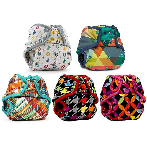 Kanga Care Rumparooz Reusable Cloth Diaper Covers One Size for Fitted Diapers and Prefolds with Double Gusset (5pk) - Prints