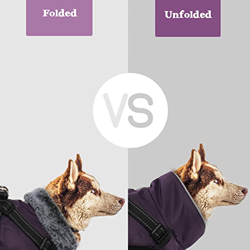 Dog Winter Coat with Harness, Windproof Warm Puppy Cold Weather Vest, Reflective Zip Up Pet Jacket, Water-Resistant Doggie Snow Clothes, Soft Fleece Lining Pup Apparel Thick Plush Collar Outfit(L)