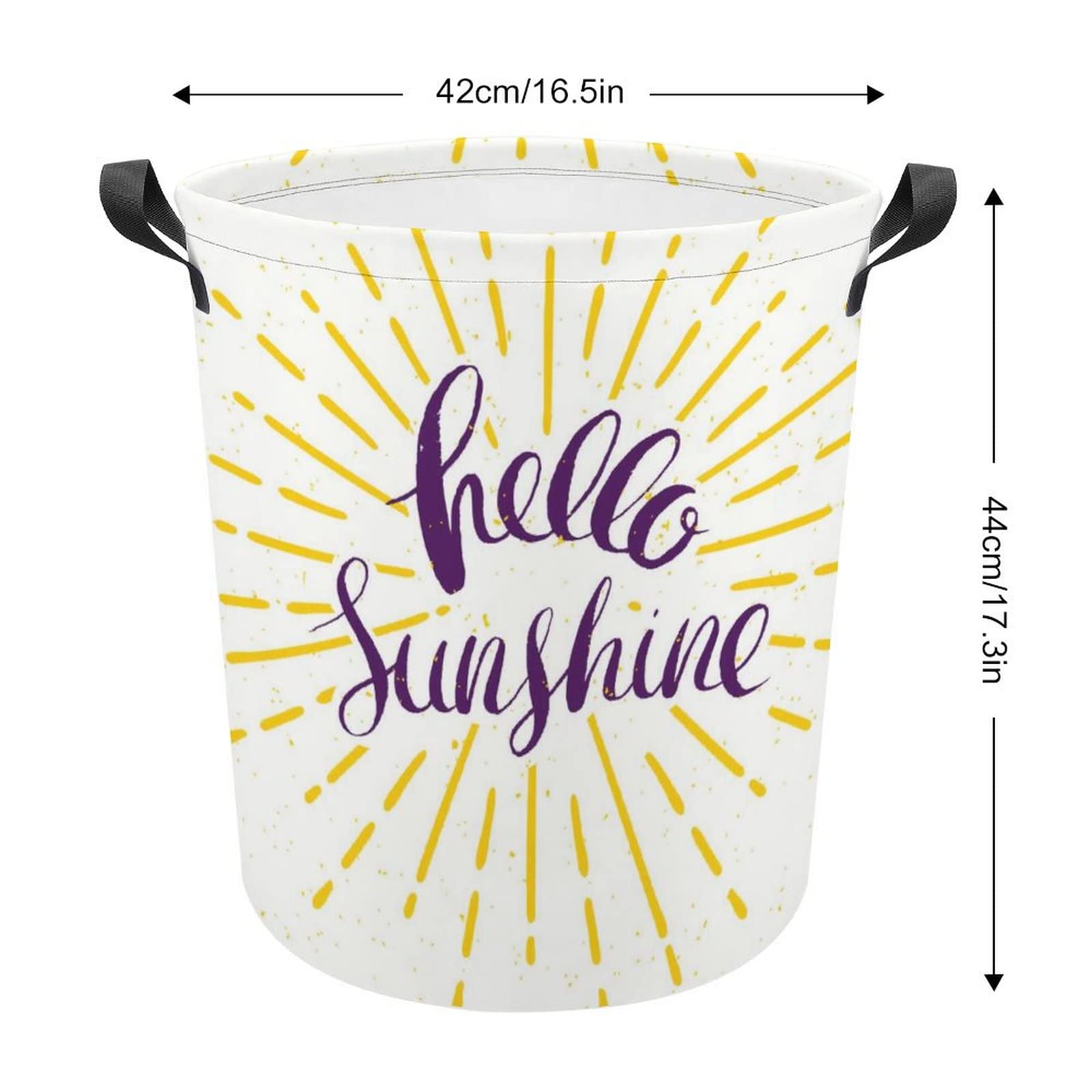 Oyihfvs Yellow Burst Hello Sunshine Collapsible Waterproof Laundry Hamper with Handles, Tall Washing Storage Large Organizer Round Basket Bin for Toys Clothes