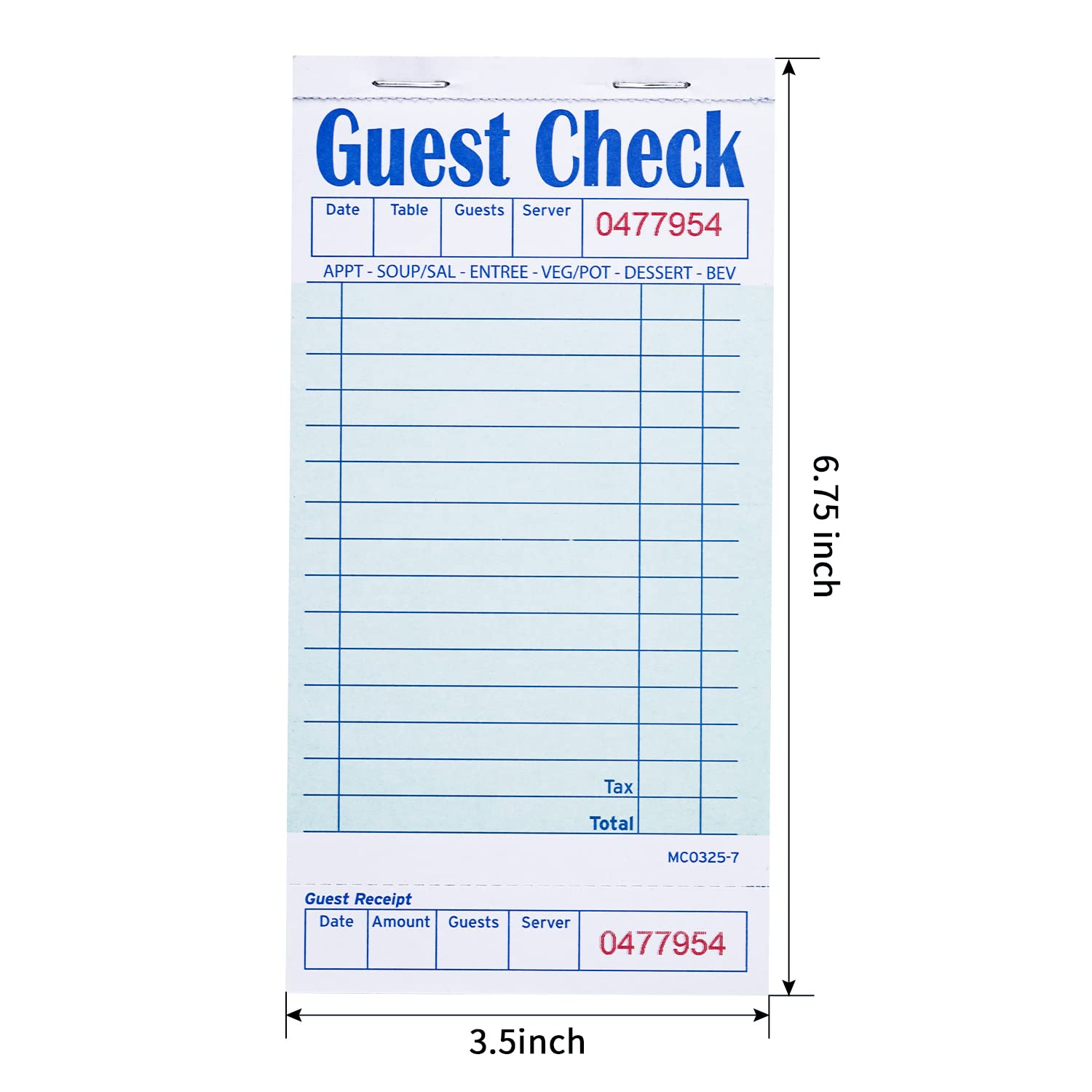 Batrical Guest Checks Server Note Pads 300 Sheets Waitress Notepad for Restaurants (6 Books) 3.5" x 6.75" Per Ticket Book