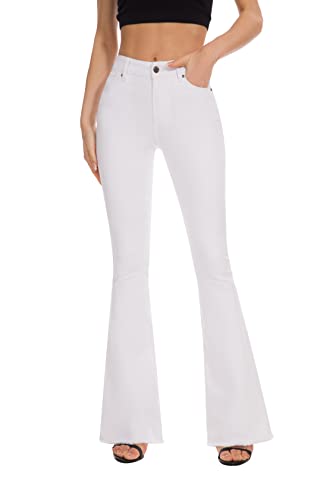 FLYING BANANA Women's Totally Shaping Curvy Strtchy Bootcut Flare Denin Jeans (White, 10)