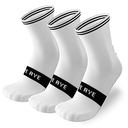 AYEAYE 3 Pack of Lycra Cycling Socks for Road Cycling, Mountain Biking, Enduro, Indoor Spinning and Training - White- XL
