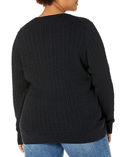 Amazon Essentials Women's Lightweight Long-Sleeve Cable Crewneck Sweater (Available in Plus Size), Black, 3X