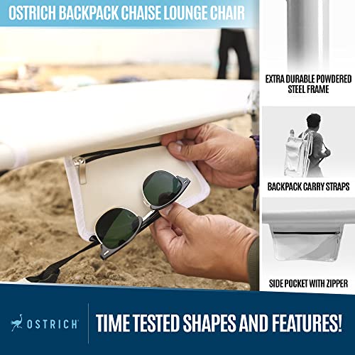 Ostrich Outdoor Folding Adjustable Recliner Chaise Lounge Chair for Beaches, Lakes, and Backyard Pools with Backpack Carrying Straps & Storage Bag