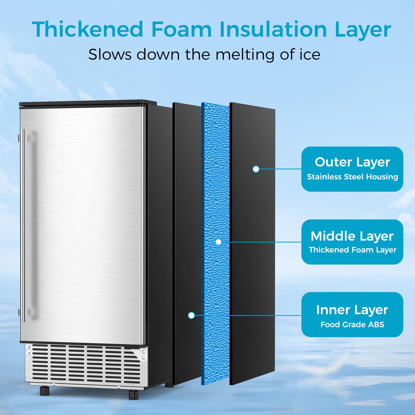 COWSAR Commercial Ice Maker, 80lbs/24H Stainless Steel Under Counter ice Machine with 25lbs Ice Storage Capacity, 40 Ice Cubes/Cycle, 24H Timer & Self-Cleaning, Freestanding Ice Maker for Home Office