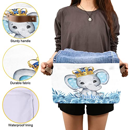 Blue Prince Floral Elephant Personalized Storage Basket,Custom Storage Bins Cubes Organizer with Handle for Bedroom Wardrobe,Nursery,Basket 1 Pack