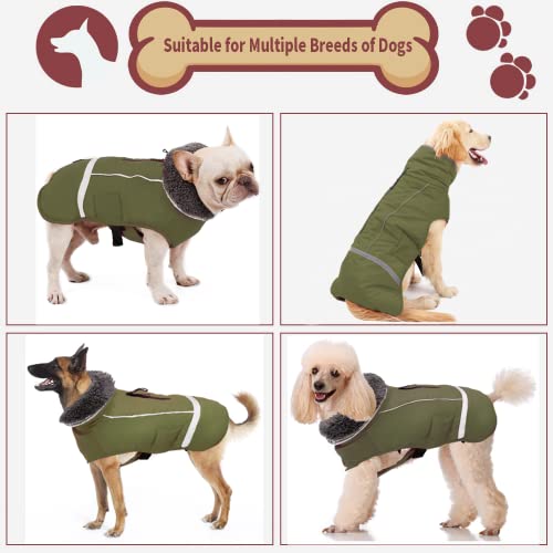 Doglay Dog Winter Coat with Thicken Furry Collar, Fleece Lining Reflective Warm Dog Jacket, Waterproof Adjustable Dog Clothes for Cold Weather, Soft Puppy Vest Apparel for Small Medium Large Dogs