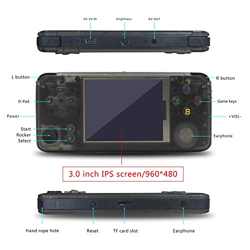 Handheld Game Console ,Retro Game Console OpenDingux Tony System , Built-in 3007 Classic Game Console 3 Inch IPS Screen Portable Video Game Console - Transparent Black