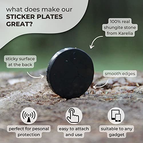 Karelian Heritage Non-Polished Round Shungite Sticker 20 mm (0,8 inches) | Shungite Protection Plate | Total Shield Shungite Sticker with Carbon Fullerenes | Authentic Shungite for Cell Phone FRE11