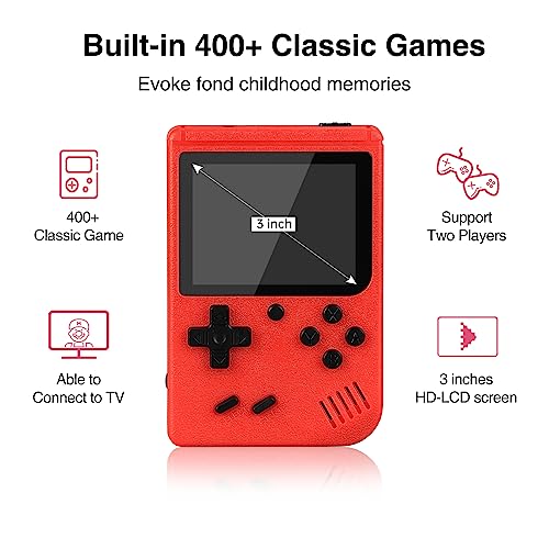 Handheld Game Console - Vaomon Retro Handheld Game Console Comes with Portable Shell, 400+ Classical FC Games, Gameboy Support Connecting TV & 2 Players, Ideal Gift for Kids & Lovers