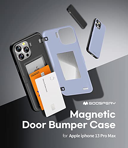 GOOSPERY Magnetic Door Bumper Compatible with iPhone 13 Pro Max Case, Card Holder Wallet Case, Easy Magnet Auto Closing Protective Dual Layer Sturdy Phone Back Cover - Lilac Purple