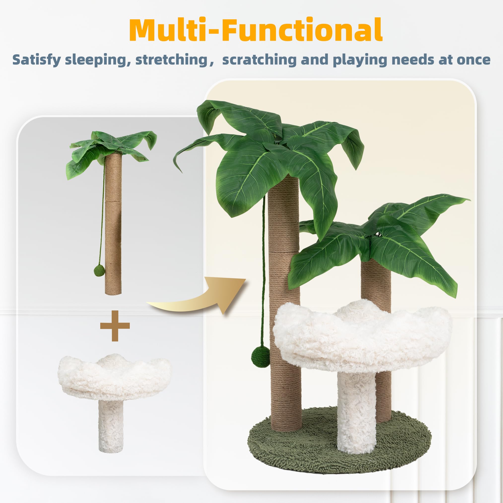 Cat Scratching Post Palm Tree with Bed Cloud Cute Cat Tree for Indoor Large Cats 3 Scratching Poles Sisal Hanging Balls for Cat Perch Cat Scratcher for Kitten and Adult Cats Tower Climber