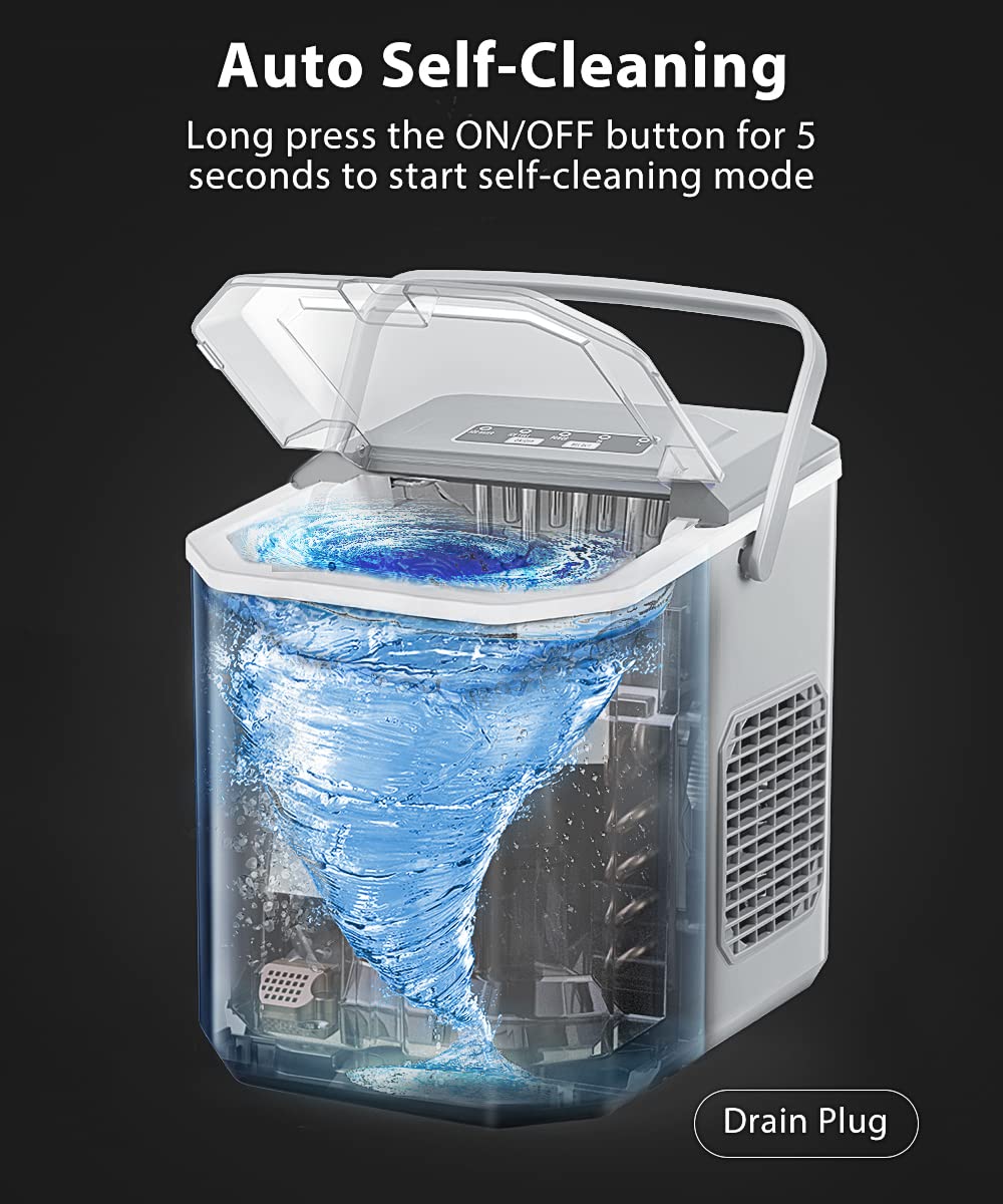 COWSAR Ice Makers Countertop, Ice Maker Machine 6 Mins/9 Pcs Bullet Portable Ice Maker Machine 26.5lbs/24Hrs with Self-Cleaning, Ice Scoop and Basket, Ice Maker for Party/Kitchen/Home/Office