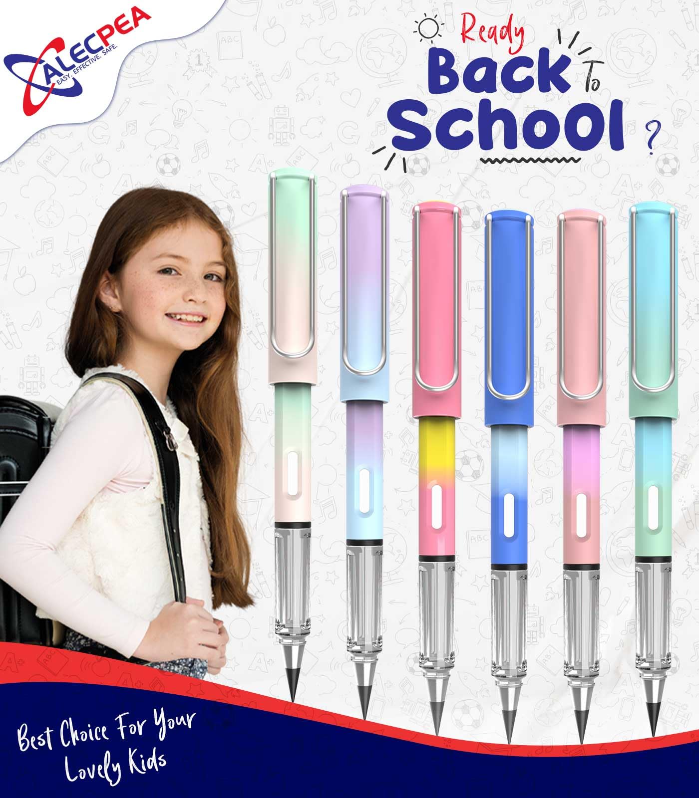 ALECPEA 6pcs Everlasting Pencil Infinite Pencil, Infinity Pencil with Eraser, Inkless Magic Pencils Eternal with 6pcs Replacement Nibs(Gradient)