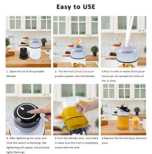 Portable Blender with Handle,32 Oz Portable Blender for Shakes and Smoothies,270 Watt Personal Blender with Rechargeable USB,10 Blades, Tritan BPA-free cup, Smoothie Blender for Home,Travel, Sports (Black)