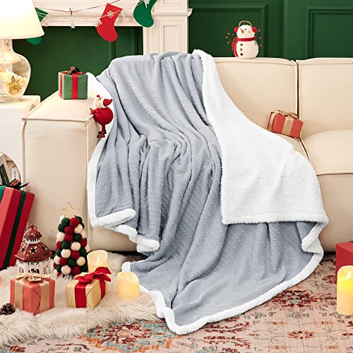Deconovo Sherpa Bed Blankets for All Season Use - Grey Thick Warm Soft Throw Blanket for Travel, Bed, Couch, Sofa, 50x60 Inches, Grey