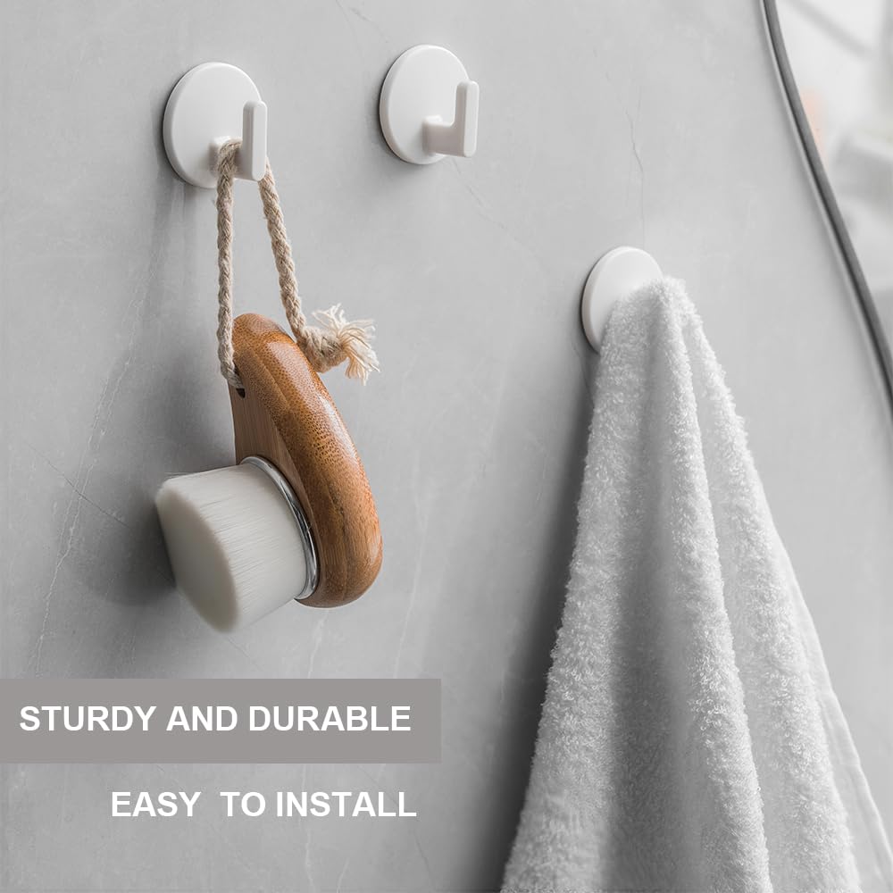 CozEase Adhesive Hooks, Wall Hooks for Hanging, 6 Packs Towel Hooks for Bathrooms, Heavy Duty No Damage