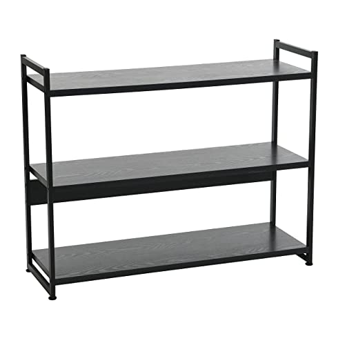 Household Essentials 3 Tier Wide Book Shelf, Medium, Black Oak Finish